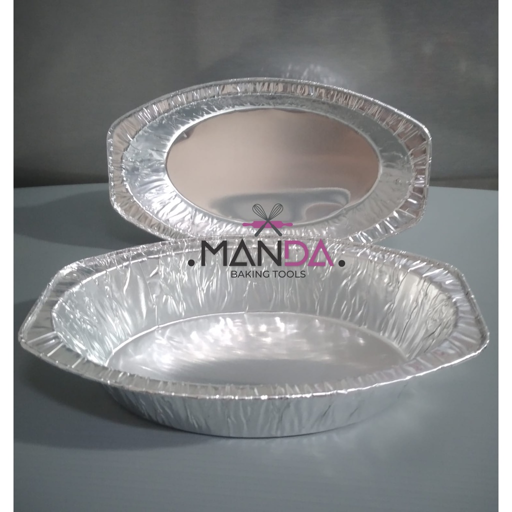 Jual Aluminium foil alu tray macaronishotel pie oval OX 8550 5 pcs | Shopee Indonesia