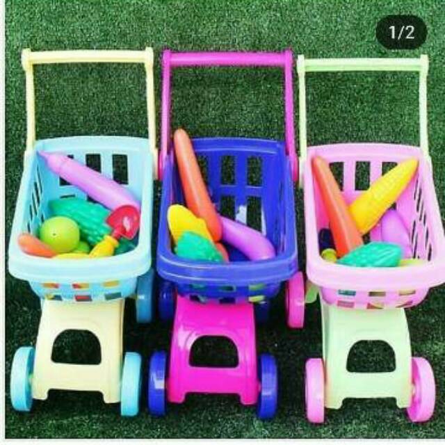 Jual Mainan anak keranjang dorongan buah shopping cart food trolley ...