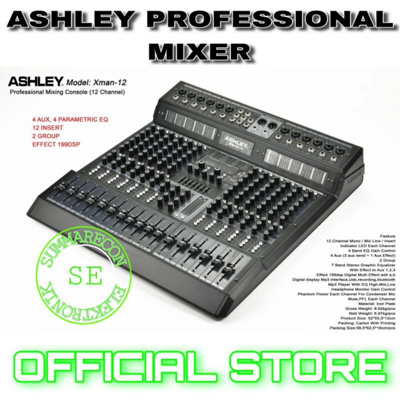 Jual mixer audio 12 channel original ashley x man 12 usb bluetooth ...