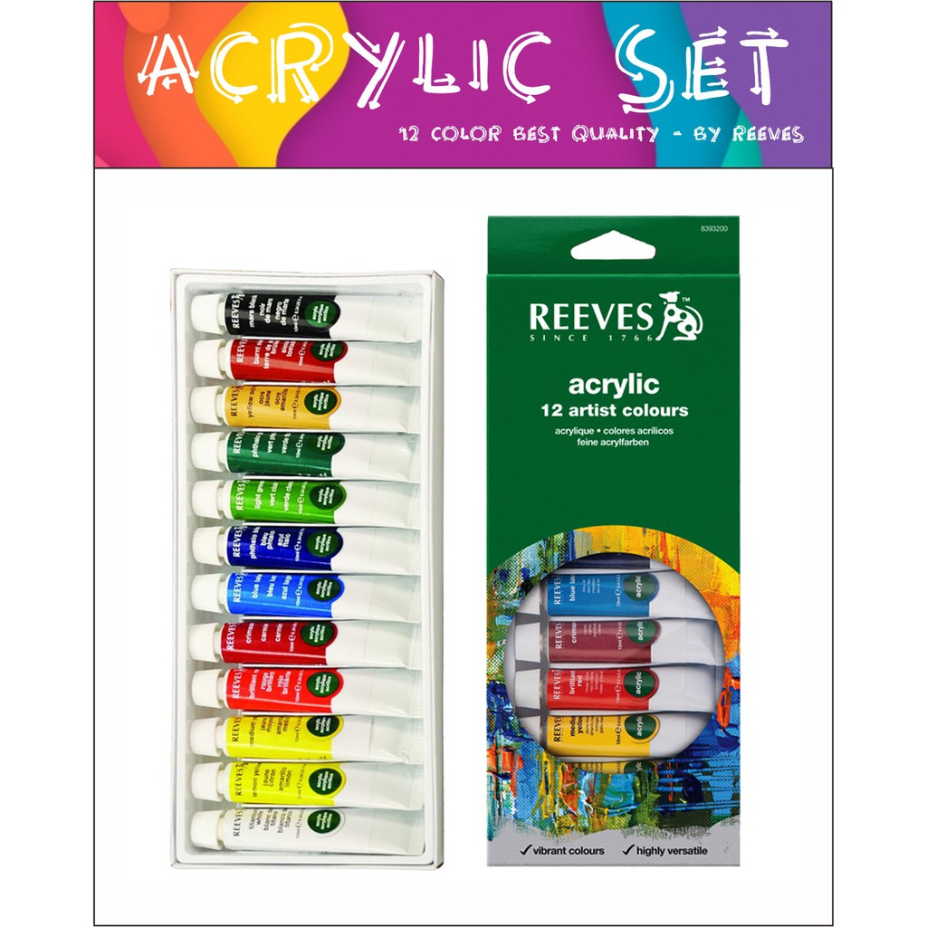 Jual REEVES ACRYLIC COLOUR SET - 12 COLOR | Shopee Indonesia