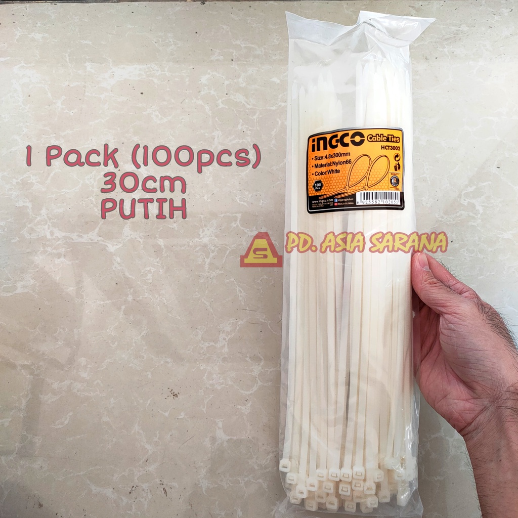 Jual [300mm] Cable Ties Putih Nylon 66 INGCO HCT3002 Pengikat Kabel ...