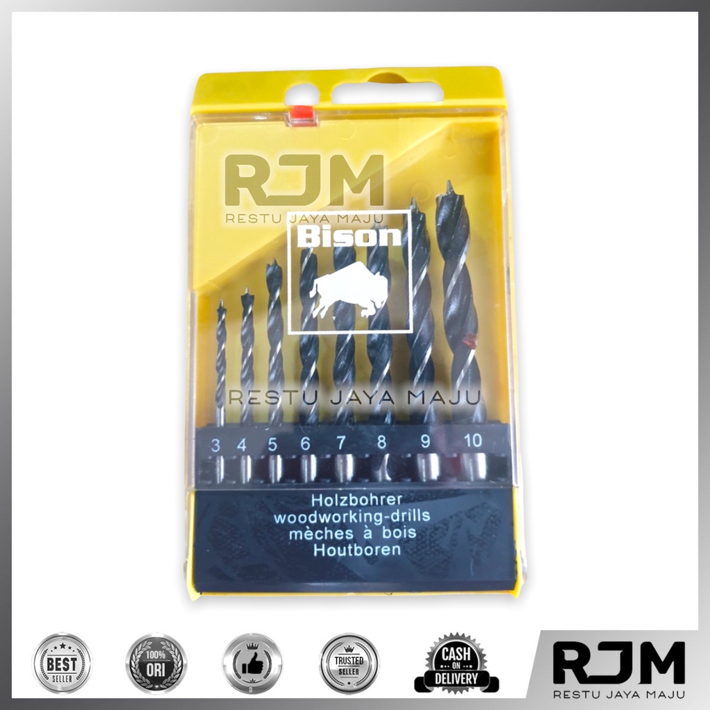 Jual BISON Mata Bor Kayu 8 pcs Wood Drill Bit Set 3 4 5 6 7 8 9 10 mm ...