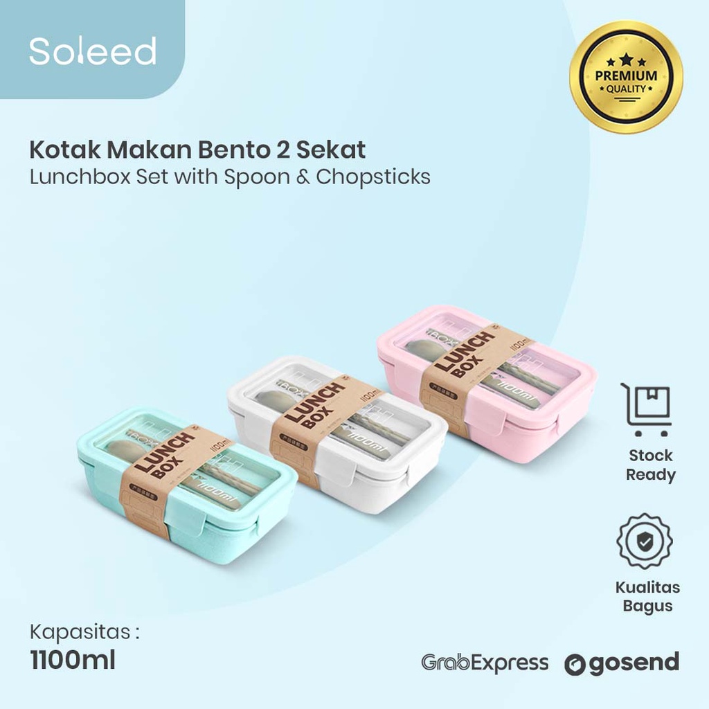 Jual SOLEED Kotak Makan Bento 2 Sekat Rantang Sendok Sumpit Lunch Box ...