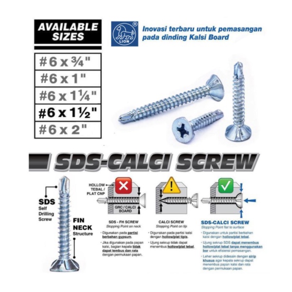 Jual New #6x15'' Sekrup GRC SDS kalsiboard Calci Screw 4cm Fastener ...