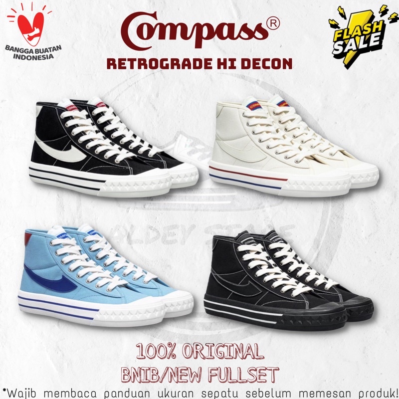 Jual [ORIGINAL] SEPATU COMPASS RETROGRADE HI DECON BLACK WHITE / DOUBLE ...