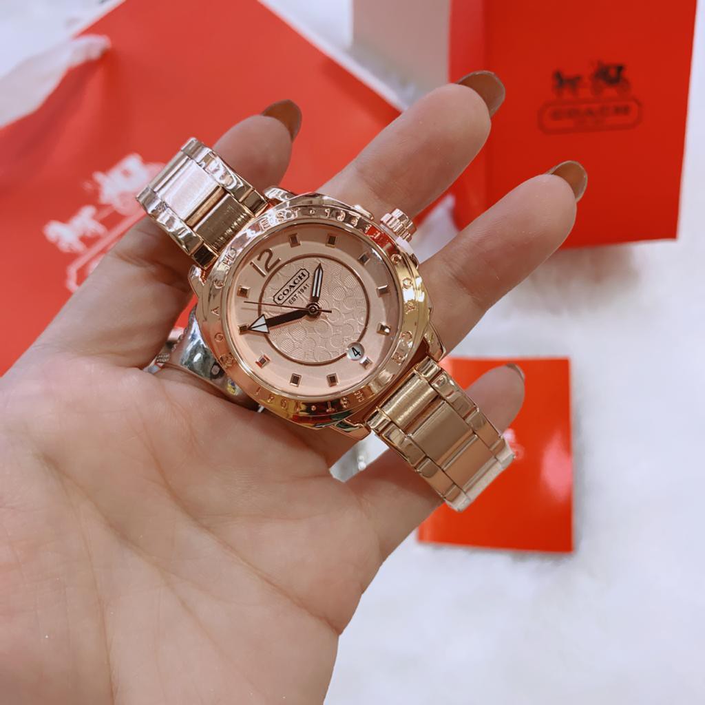 Jual Jam Tangan Wanita Coach Paket Semi Super Body Bulat Free Paper Bag ...