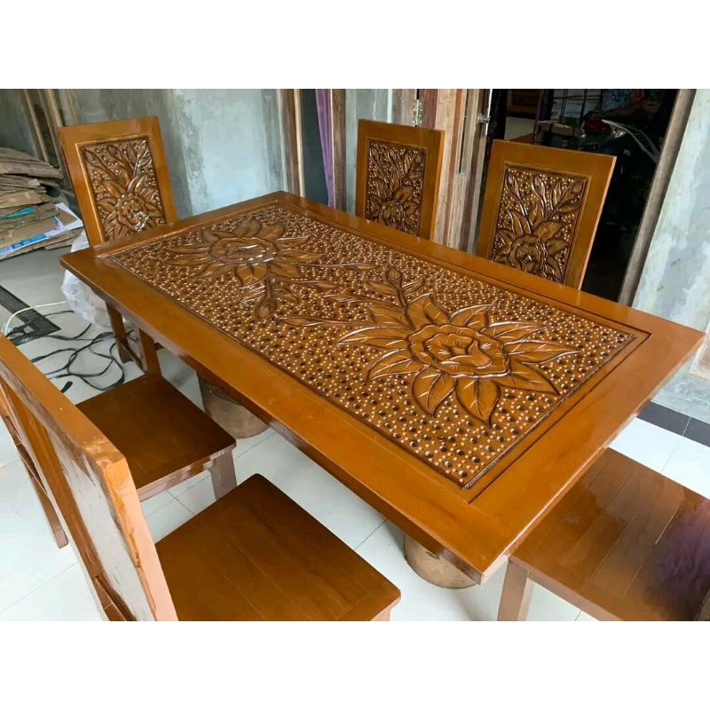 Jual Meja makan minimalis 6 kursi kayu jati | Shopee Indonesia