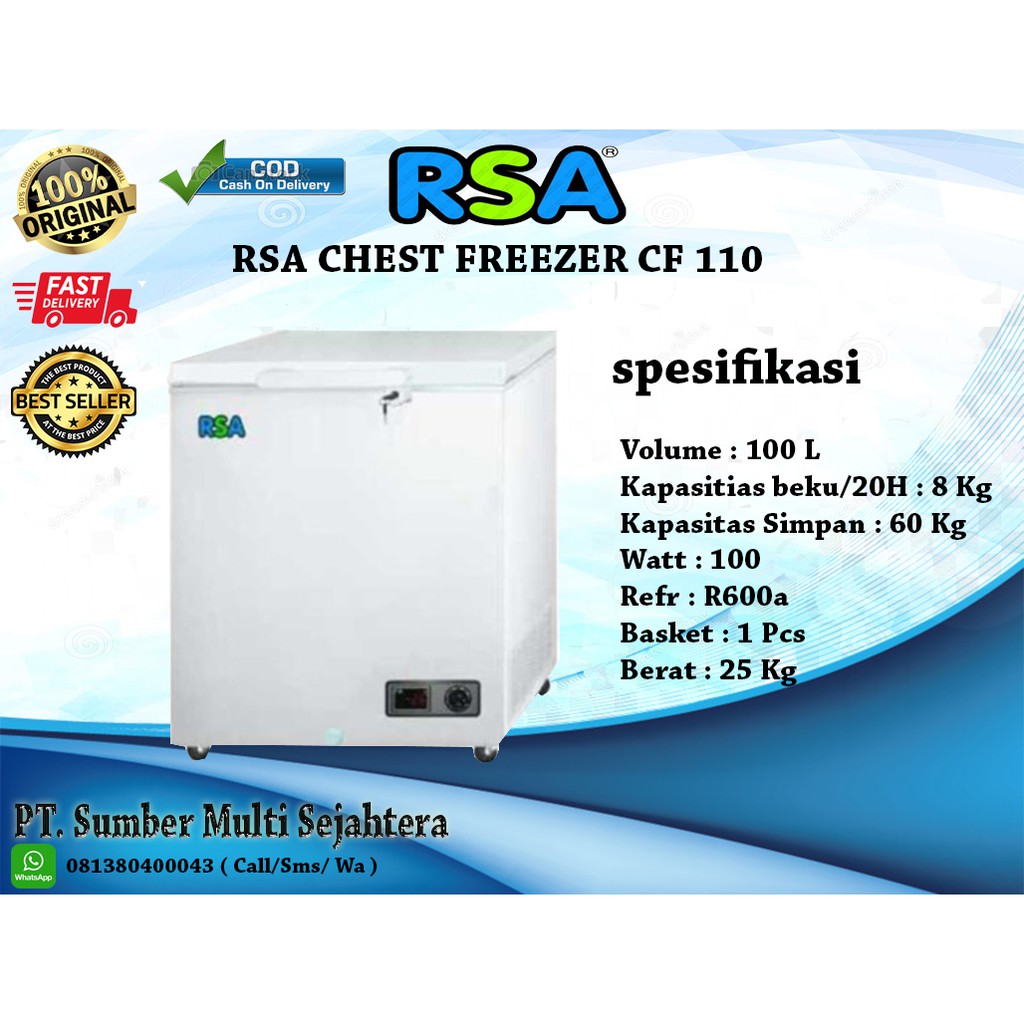 Jual RSA Freezer Box CF110 Putih Chest Freezer CF 110 | Shopee Indonesia