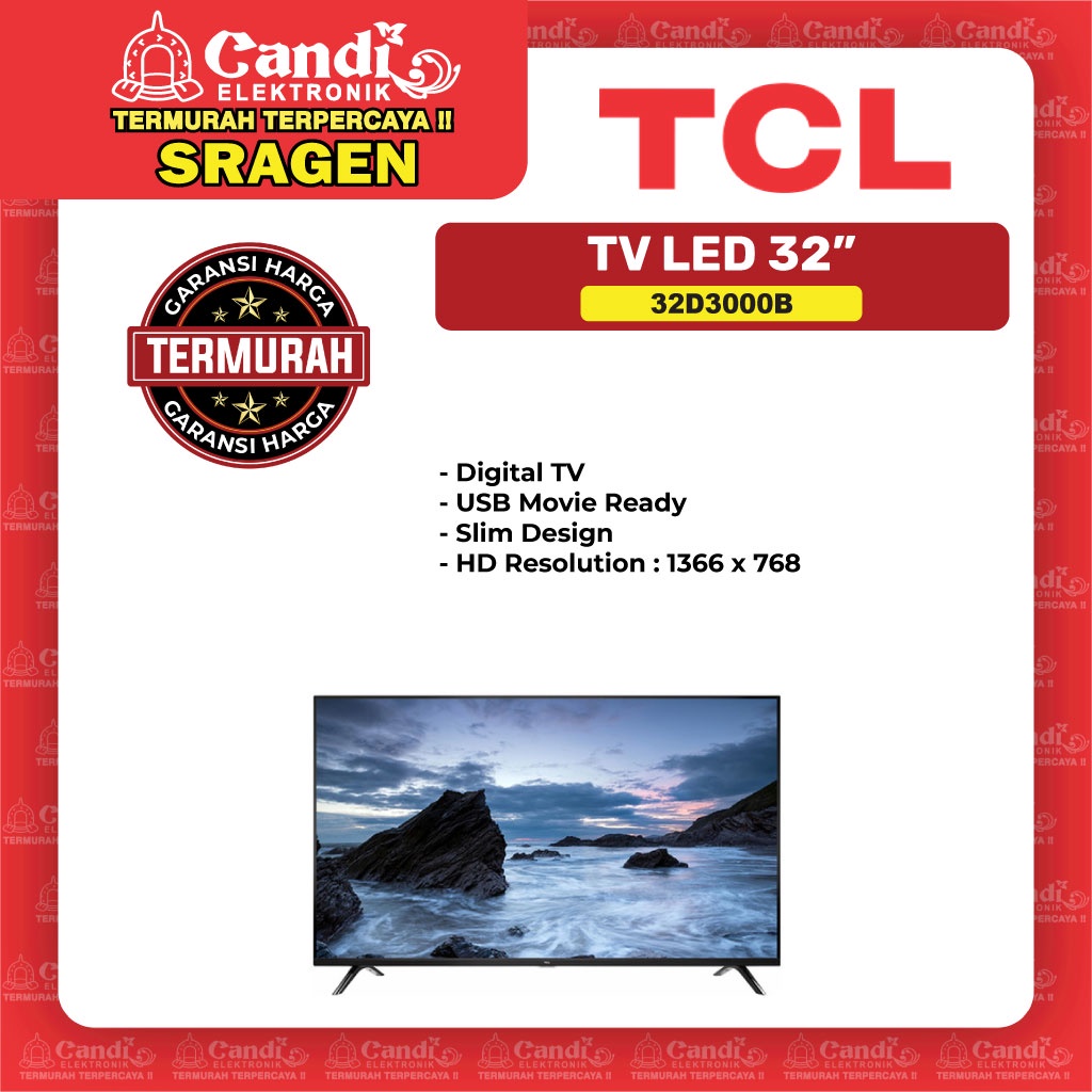 Jual TCL Led Tv 32 Inch Digital TV - 32D3000B | Shopee Indonesia