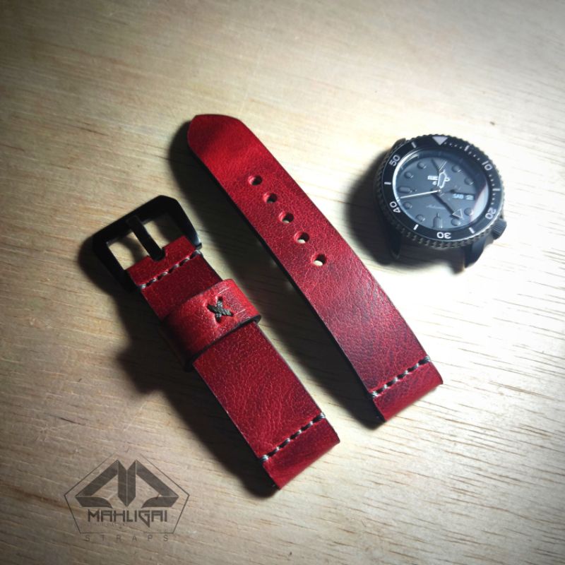 Jual Strap jam tangan kulit merah rustic / tali jam rustic | Shopee ...