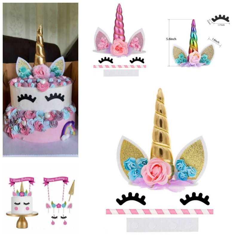 Jual Cake Topper hiasan kue tanduk Unicorn lengkap dengan Bulu Mata ...