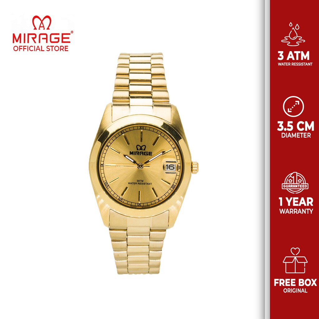 Jual Mirage Jam Tangan Pria Analog Premium Gold Mewah Original TS 195 M ...