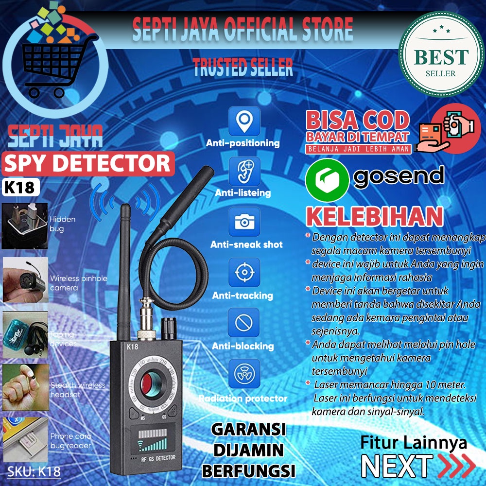 Jual RF Signal Detector K18 Anti Spy Detector Camera Finder GPS Audio ...