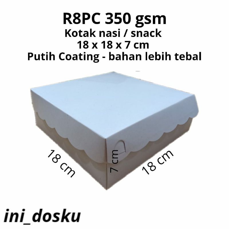 Jual KOTAK NASI / DUS NASI / DOS KUE / SNACK BOX R8 18x18x7cm PUTIH 350 ...