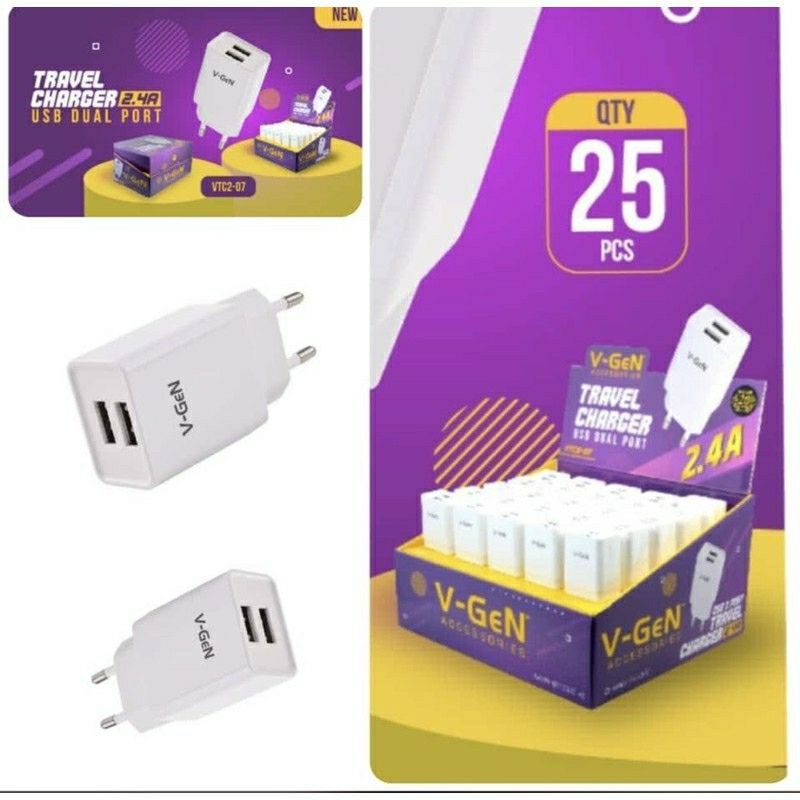 Jual V-GeN Adaptor Charger V-Gen VTC2 07 2.4A 2 Port Travel Charger V ...