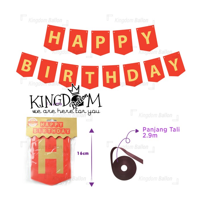 Jual Banner Happy Birthday Merah Gold / Bunting Flag HBD / Banner hbd ...