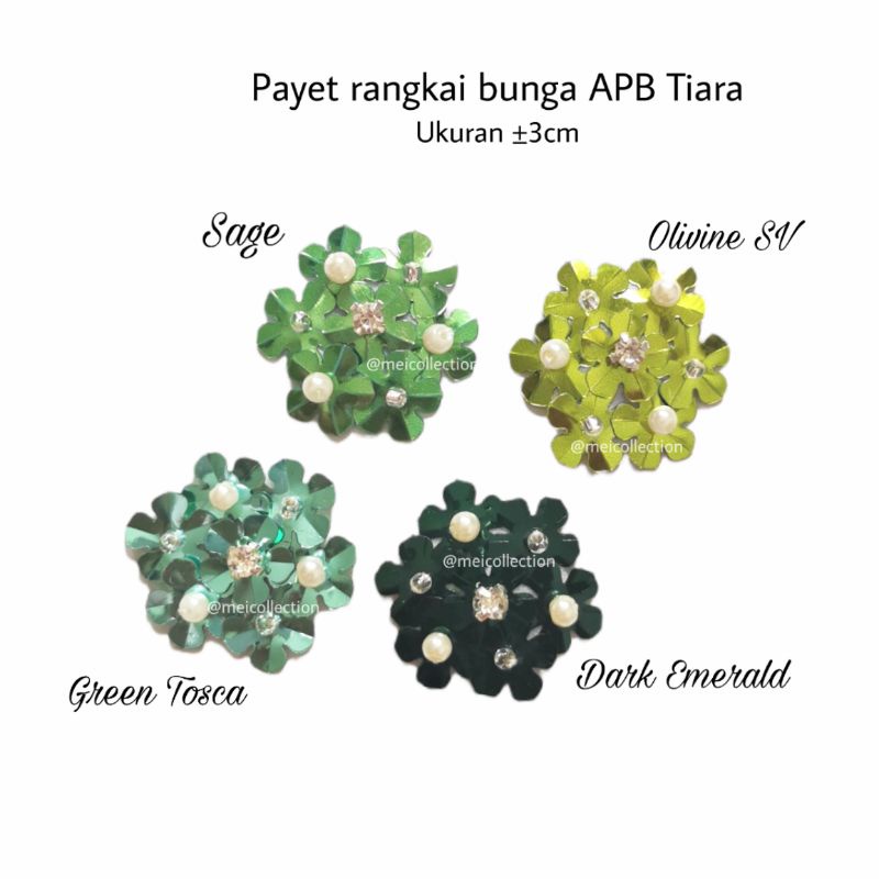 Jual payet rangkai bunga 3d APB Tiara sage emerald 3cm olivine mint ...