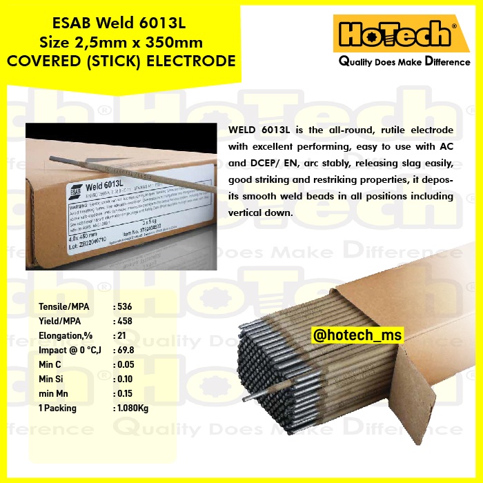 Jual ESAB | Weld 6013L|Size 2.5mm x 350mm|Welding Electrode|20kgs/ Cas ...