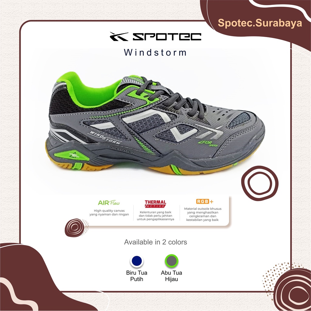 Jual Sepatu Badminton SPOTEC WINDSTORM Abu Tua-Hijau | Shopee Indonesia