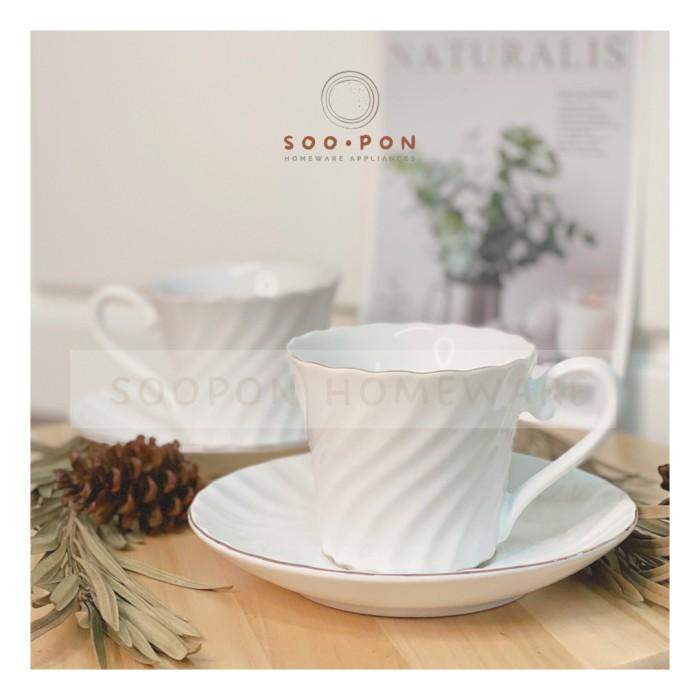 Jual Cangkir Lepek Keramik Sango Putih Lis Emas Polos List | Shopee ...