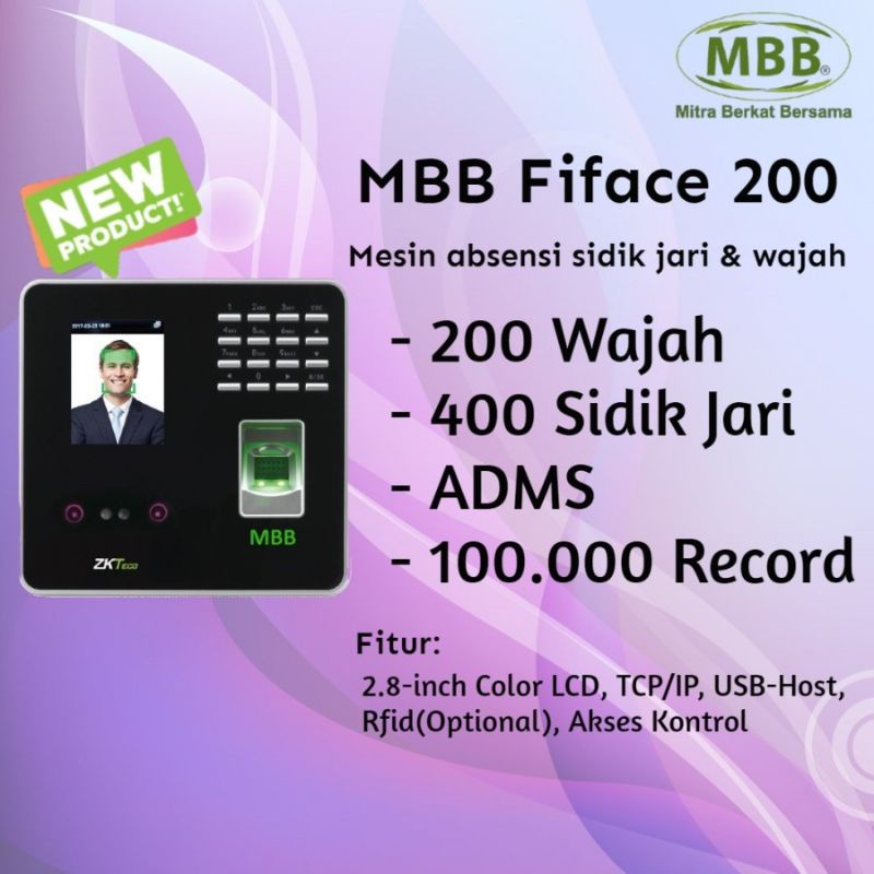 Jual Mesin Absensi Wajah MBB Fiface 200 Alat Absen Sidik Jari Fingerprint Face Mesin Absen ...