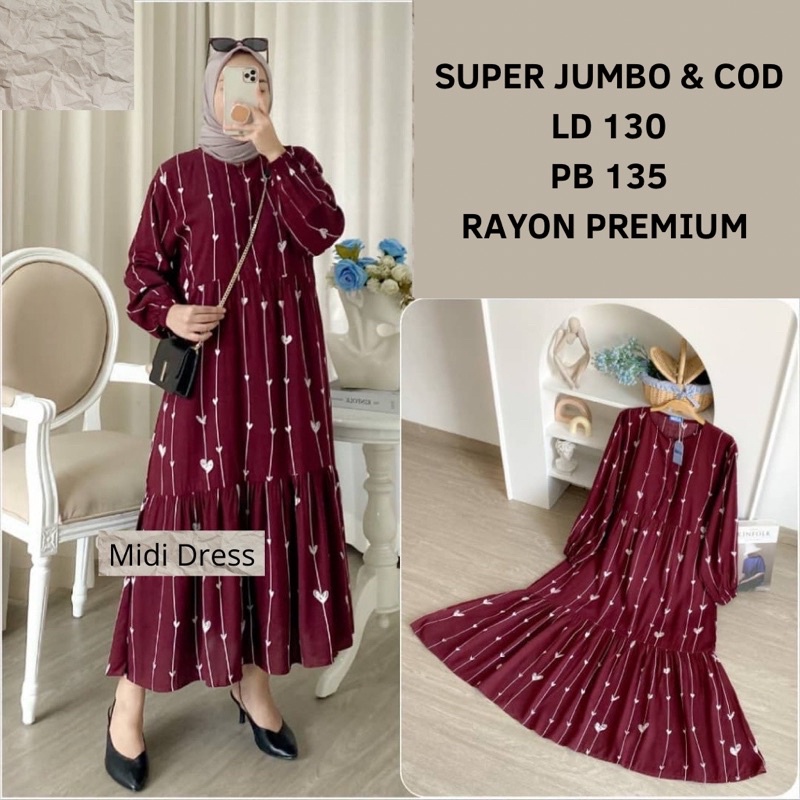 Jual MIDI DRESS KEKINIAN MOTIF LOVE JUMBO LENGAN PANJANG RAYON PREMIUM BUSUI MAXI DRESS BAHAN ...