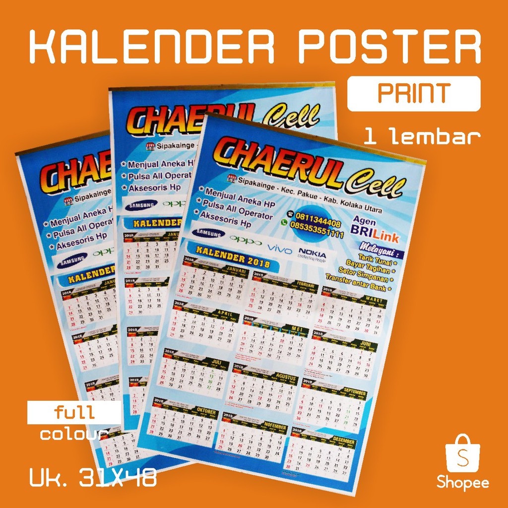 Jual Kalender Poster 1 Lembar Print 31x48 (Full Colour) | Shopee Indonesia