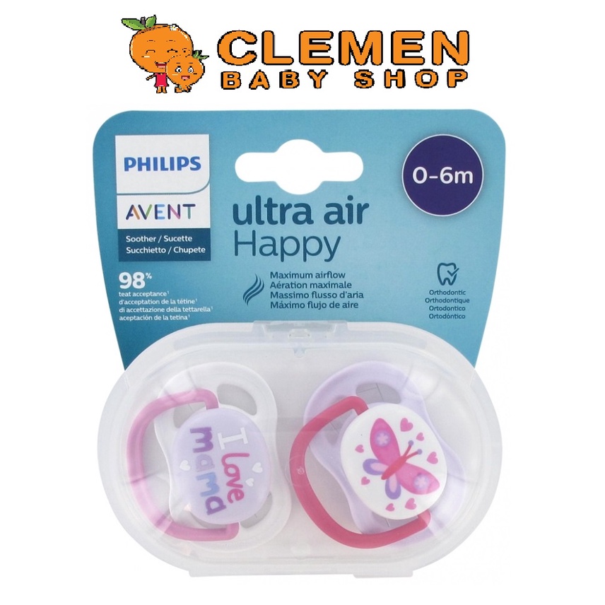Jual Philips Avent Soother Ultra Air Happy (Empeng 0-6 Months) | Shopee ...
