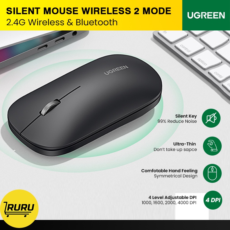 Jual UGREEN Mouse Dual Mode Wireless 2.4Ghz and Bluetooth Silent ...