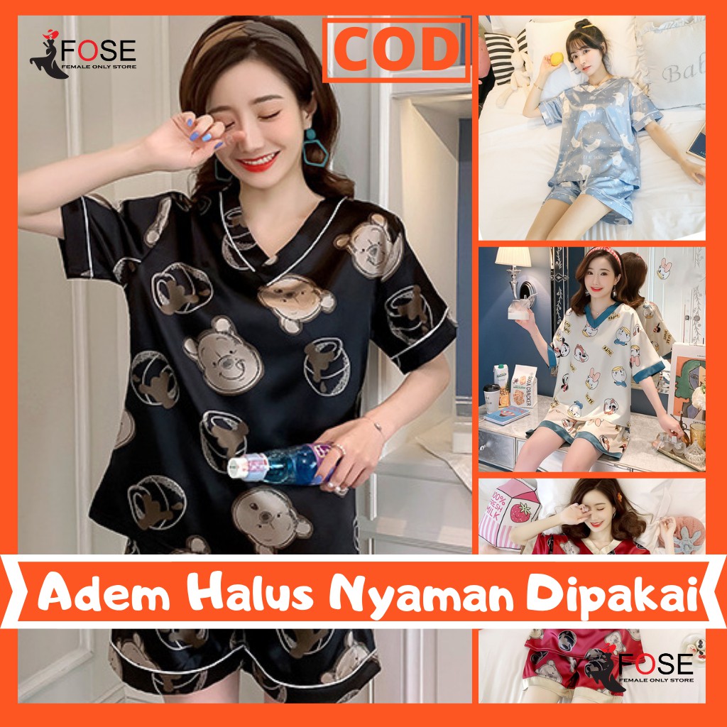 Jual Baju Piama Wanita Piyama Pajamas Set Pendek Tidur Satin Wanita ...