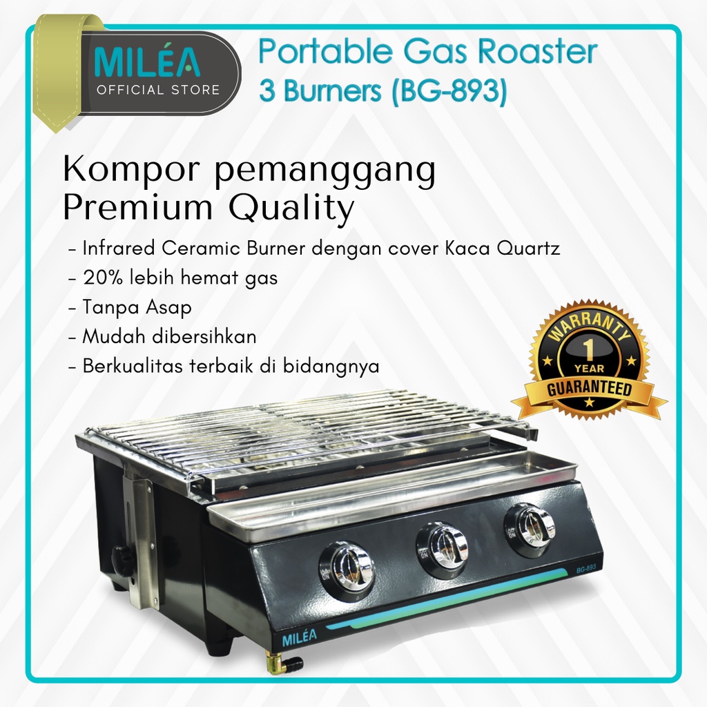 Jual MILEA - Kompor Panggang BBQ 3 Tungku - Portable Gas Roaster 3 ...