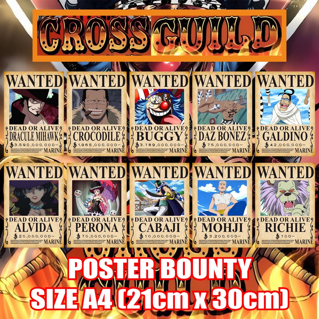 Jual Wanted Poster Bounty Cross Guild Anime Manga One Piece Ukuran A4 ...