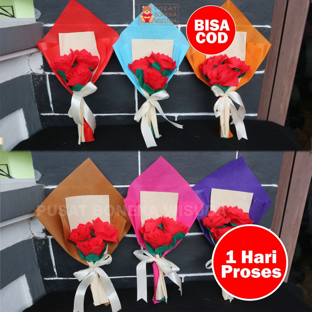 Jual Buket Bunga Kain Flanel Kado Wisuda Bucket Bunga Mawar Hadiah ...