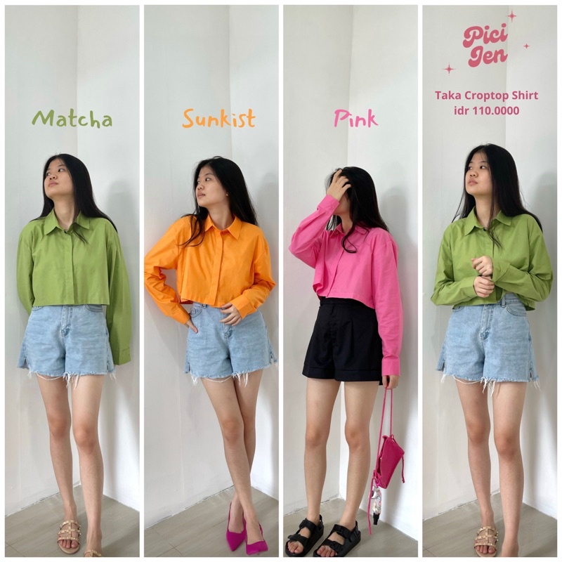 Jual Taka Crop Top Shirt / kemeja croptop katun poplin atasan wanita ...