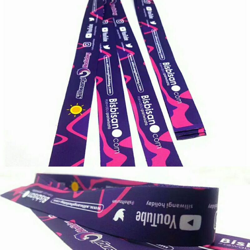 Jual Tali lanyard id card printing 3cm bahan pita tisu printing 2 muka ...