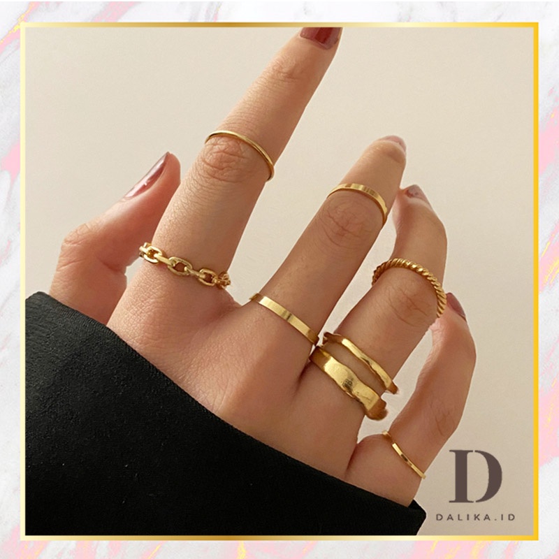 Jual Cincin Set Fashion 7 pcs/set Retro Vintage Model Rantai Bohemian ...