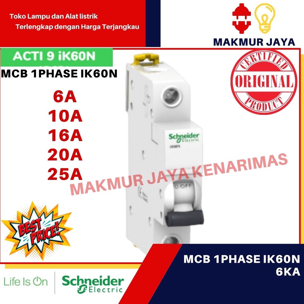 Jual MCB SCHNEIDER 1P 6A 10A 16A 20A 25A IK60N / MCB 1P SCHNEIDER ORIGINAL | Shopee Indonesia