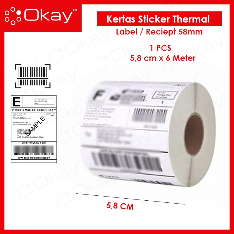 Jual Kertas Sticker Themal 58mm cocok untuk printer Label 58MM | Shopee ...
