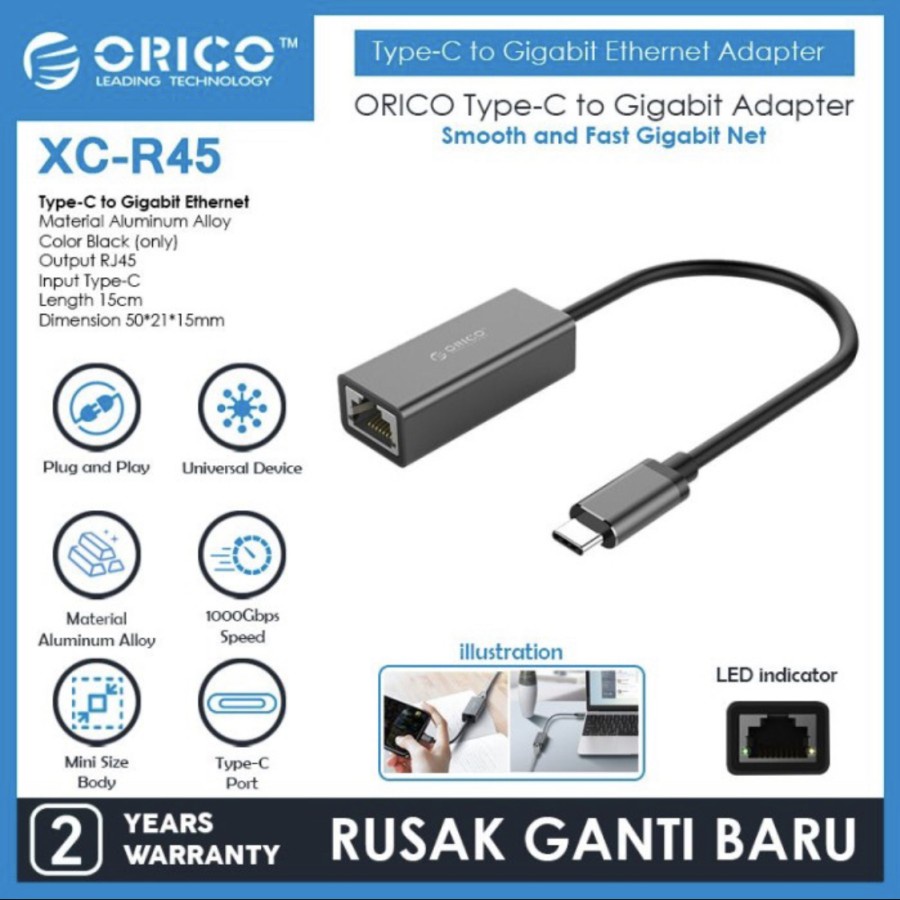 Jual Orico XC-R45 Converter TypeC to Gigabit Ethernet Adapter Type-C to ...