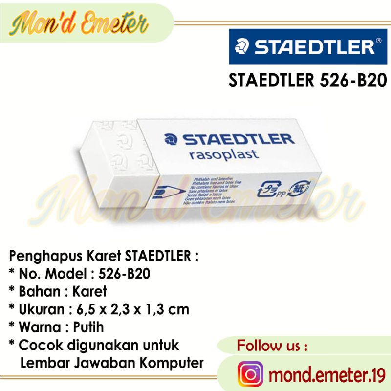 Jual Penghapus Staedtler 526 B20 Karet Ukuran Besar (Putih) - Hapusan ...