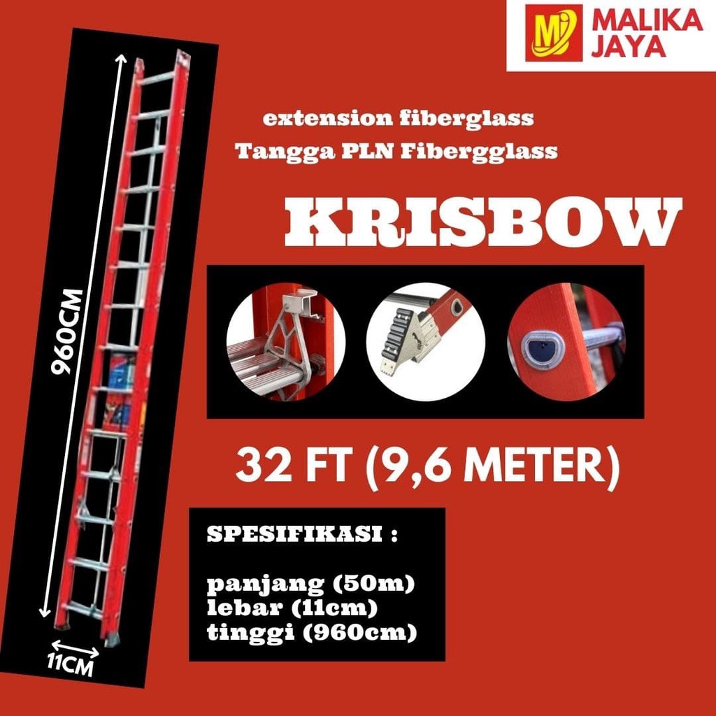 Jual Tangga PLN Sliding Sorong Extension Fiberglass KRISBOW 32FT | 9,6 ...