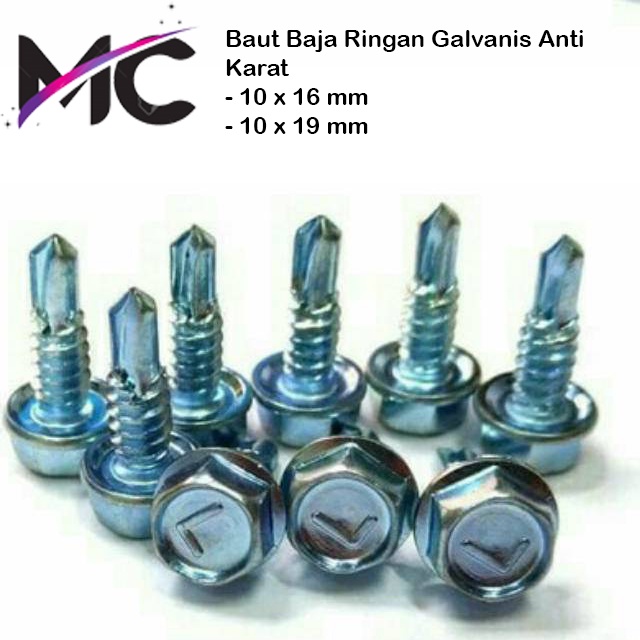 Jual Baut Baja Ringan Ukuran 10x16 10x19 Sekrup Roofing Ruping Skrup ...