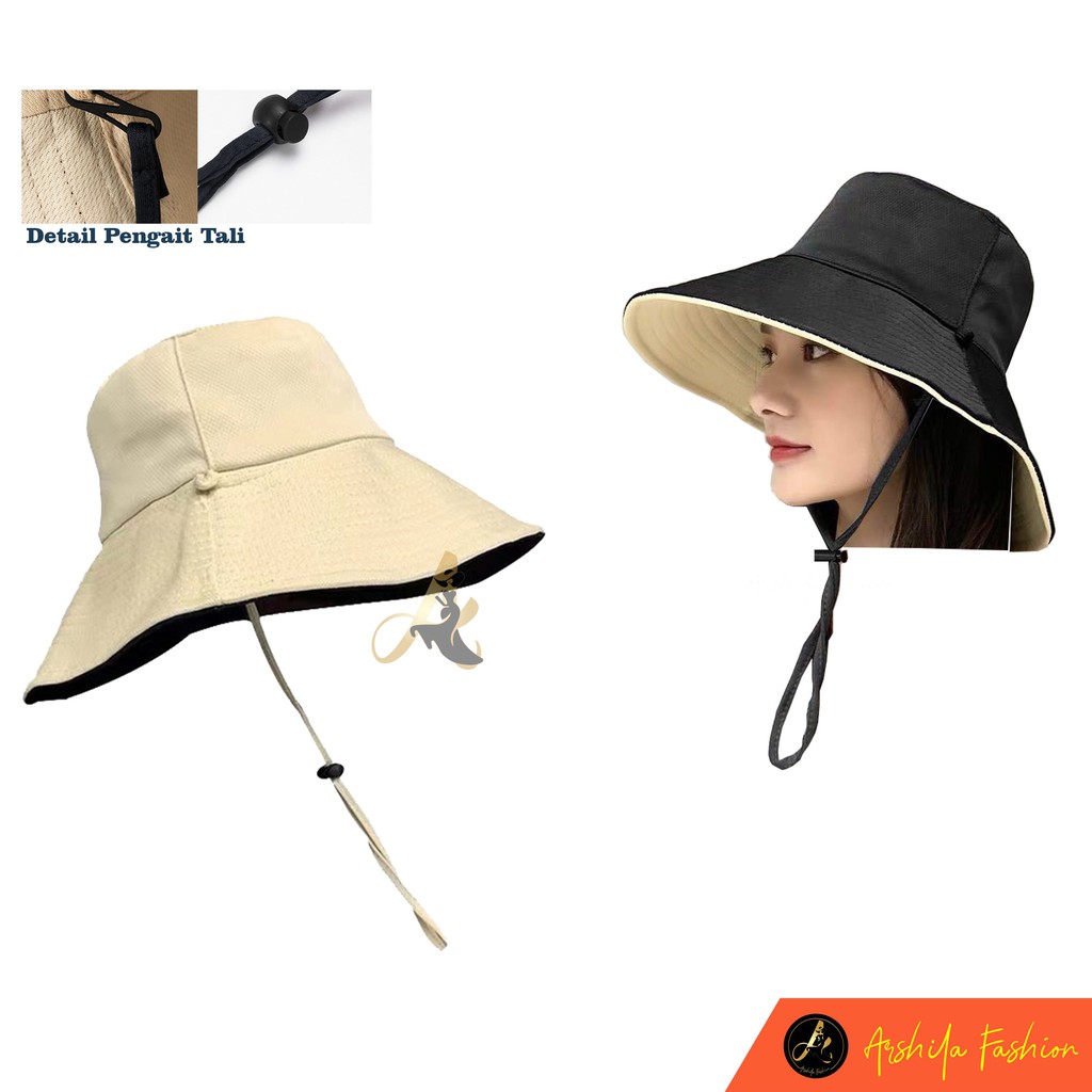 Jual TOPI BUCKET WIDE BOLAK BALIK 2 WARNA TALI PANJANG / BUCKET ...