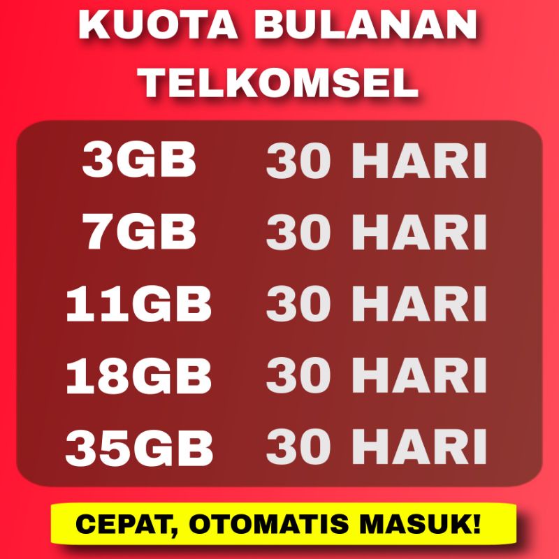 Jual Kuota Bulanan Telkomsel Murah 3GB 7GB 11GB 18GB CEK NOMOR DULU