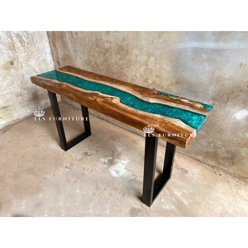 Jual dinding meja konsol resin kaki besi meja dinding kayu jati ...