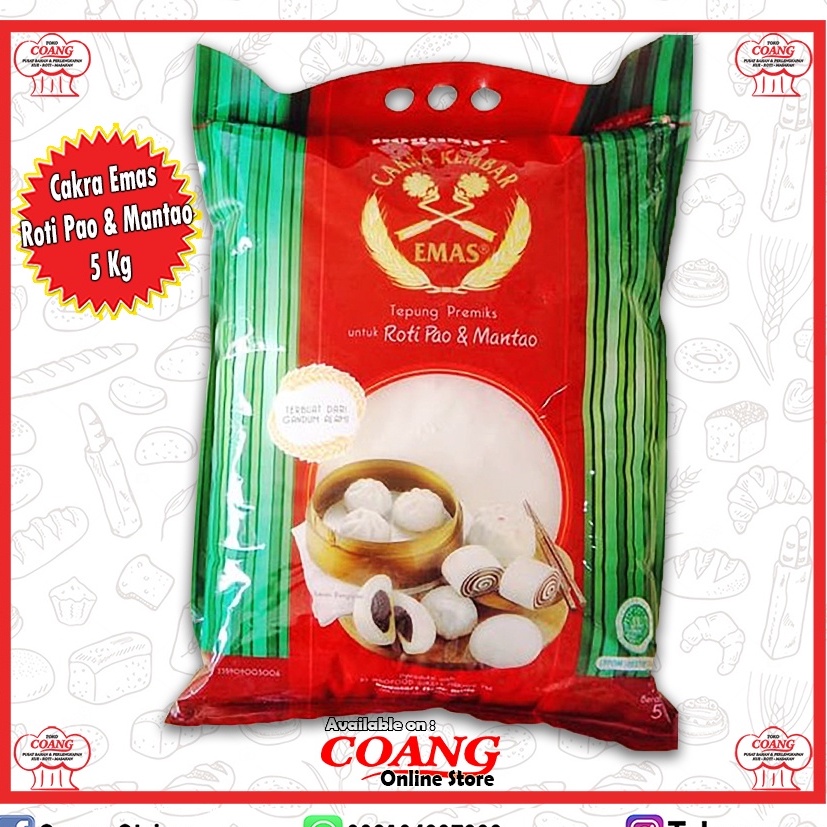 Jual TEPUNG CAKRA KEMBAR EMAS ROTI PAO DAN MANTAO KEMASAN ASLI 5 KG ...