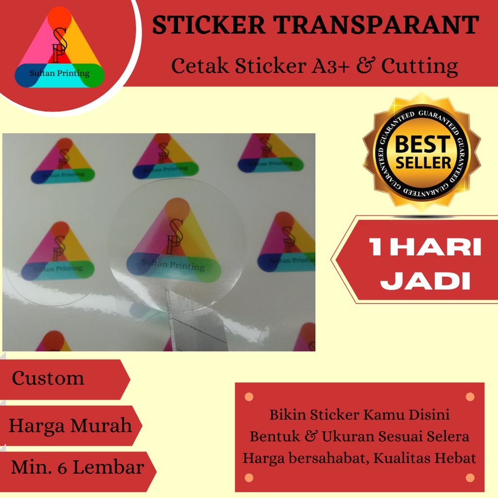 Jual STIKER TRANSPARAN A3+ CETAK STIKER LABEL PRODUK KEMASAN + CUTTING ...