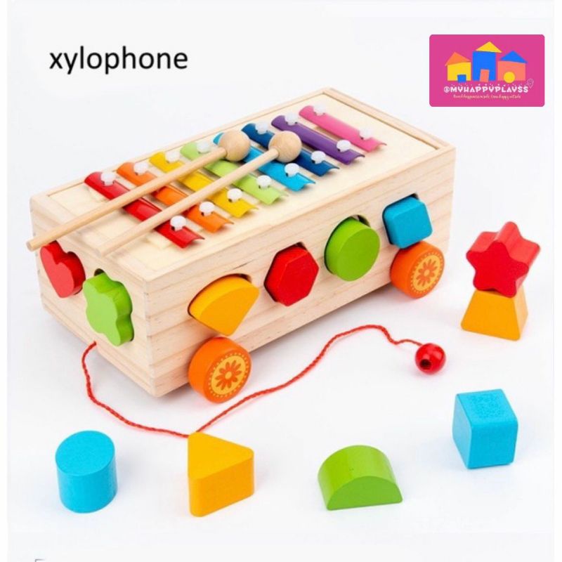 Jual WOODEN TOYS SHAPE MATCHING CAR PUZZLE GEOMEYRY XYLOPHONE MAINAN ...