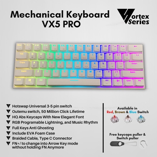 Jual Keyboard Gaming Mechanical Vortex VX5 Pro White RGB 60% | Shopee ...