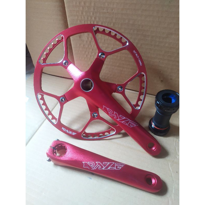 Jual crank sepeda lipat merk raze 56T hollowtech2 bcd 130 alloy merah ...